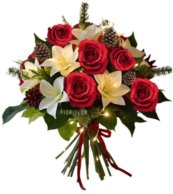 Christmas Tale Lily, Red Rose & Lights Bouquet